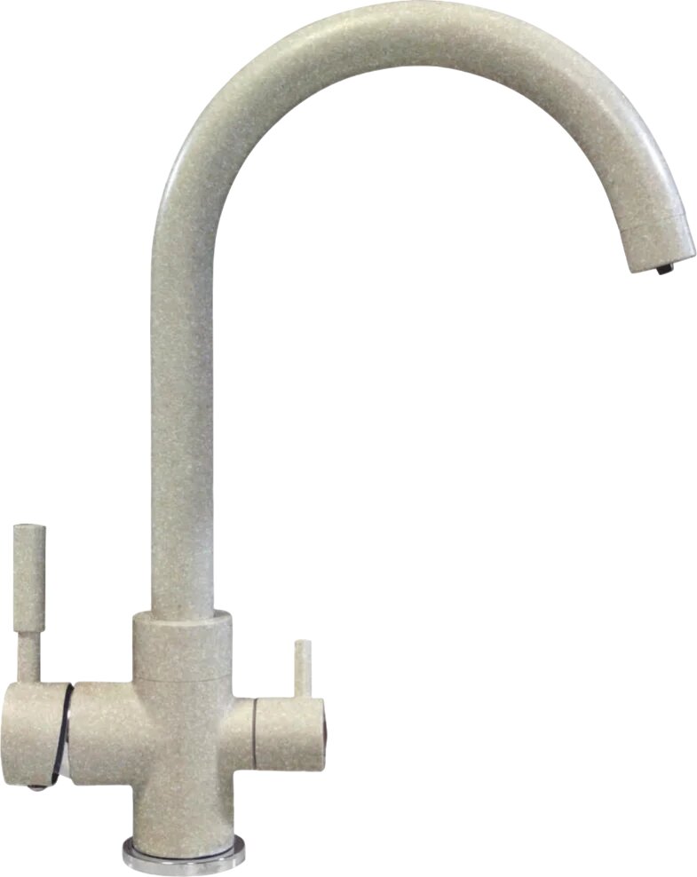 Смеситель для кухни GOLDEN FOX Kitchen Pro 11024 с краном для питьевой воды, с поворотным изливом, бежевый, матовый, однорычажный, нержавеющая сталь, с керамическим картриджем