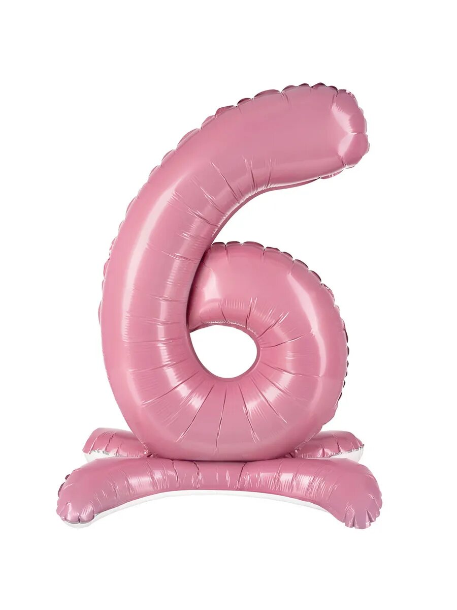Шар (32'/81 см) Цифра на подставке, 6, Розовый, 1 шт. в уп.