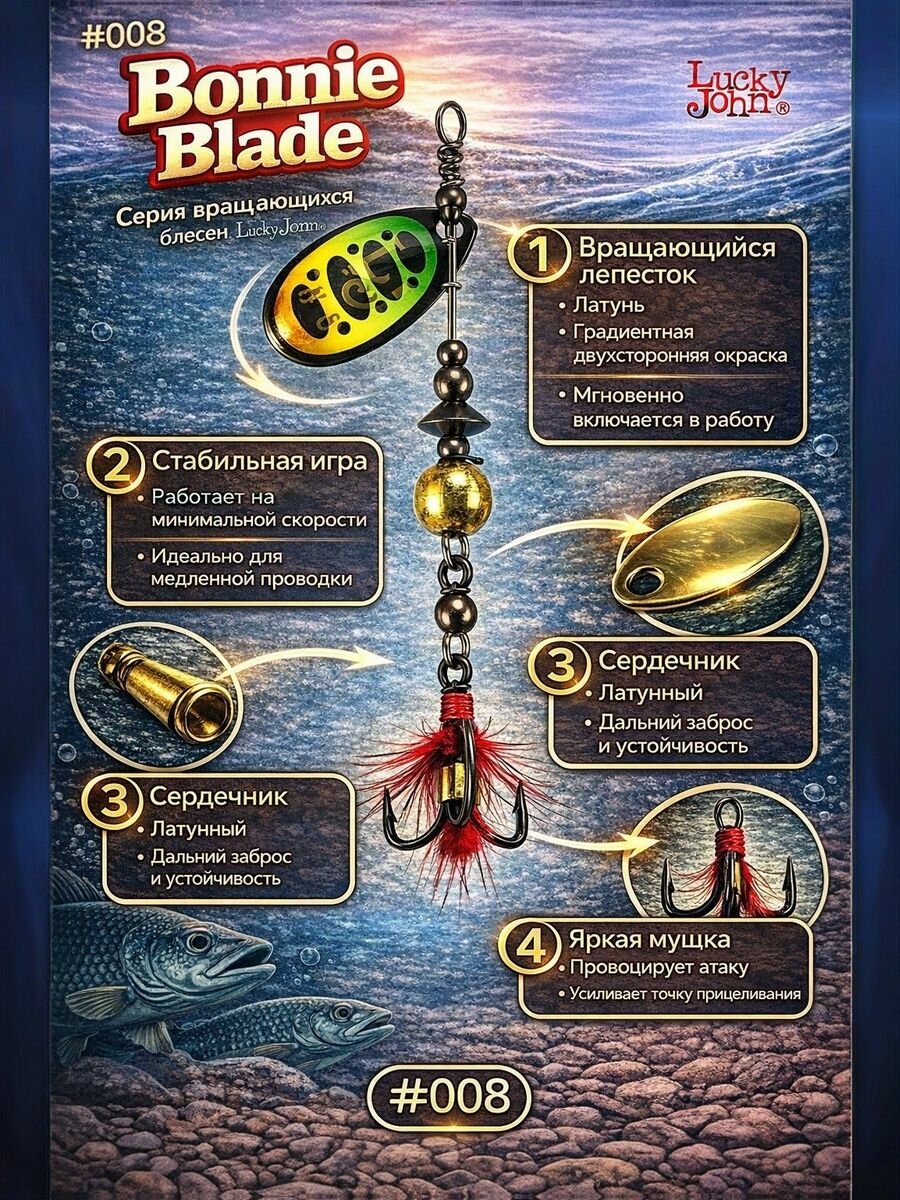 Блесна вращающаяся Lucky John BONNIE BLADE 0 2.7 г 008 в блистере