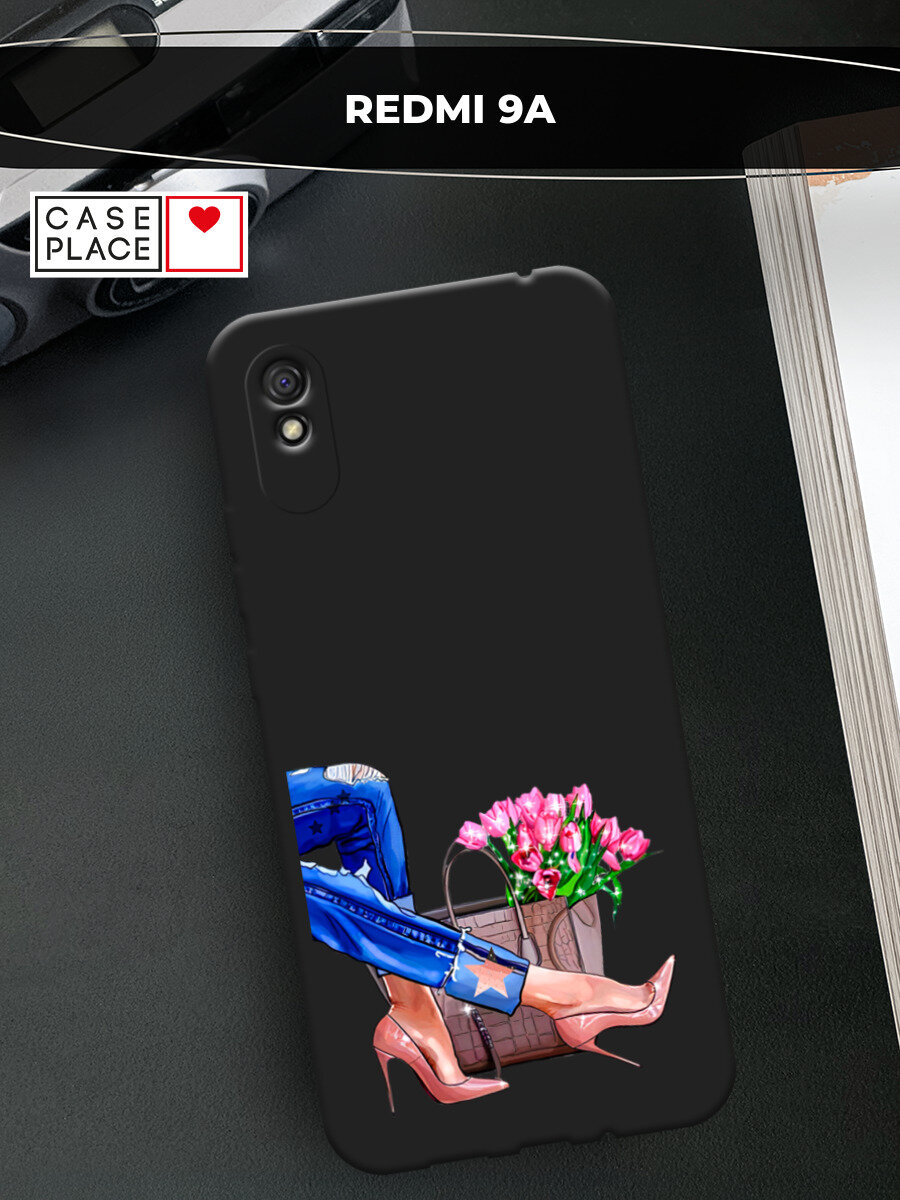 Черный матовый чехол на Xiaomi Redmi 9A / Сяоми Редми 9А с принтом Каблучки