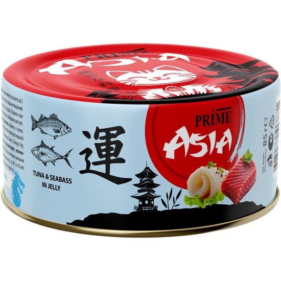 Влажный корм для кошек Prime Asia Тунец с сибасом в желе 12шт.*85 г