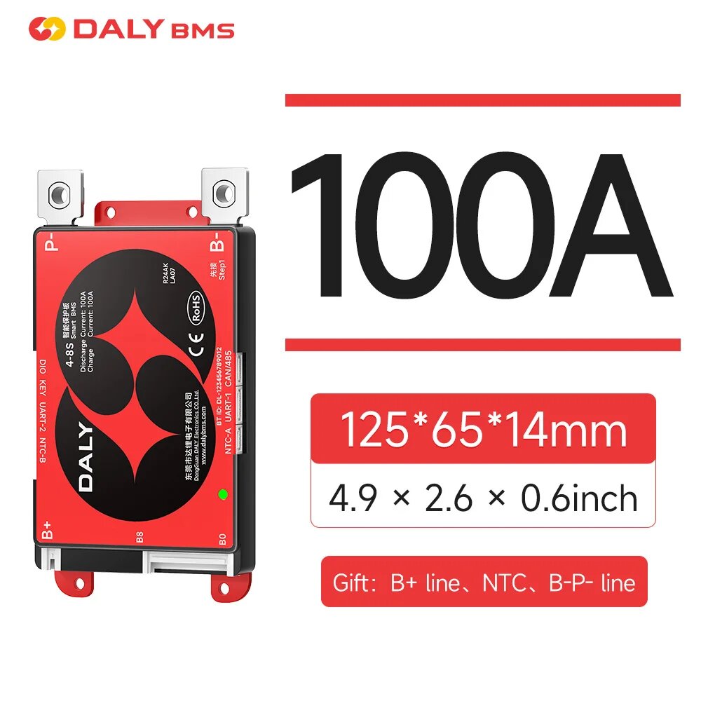 Daly Smart BMS для литий-ионных аккумуляторов LiFePO4 4S 12V, Красный, 4-8S Build in BT