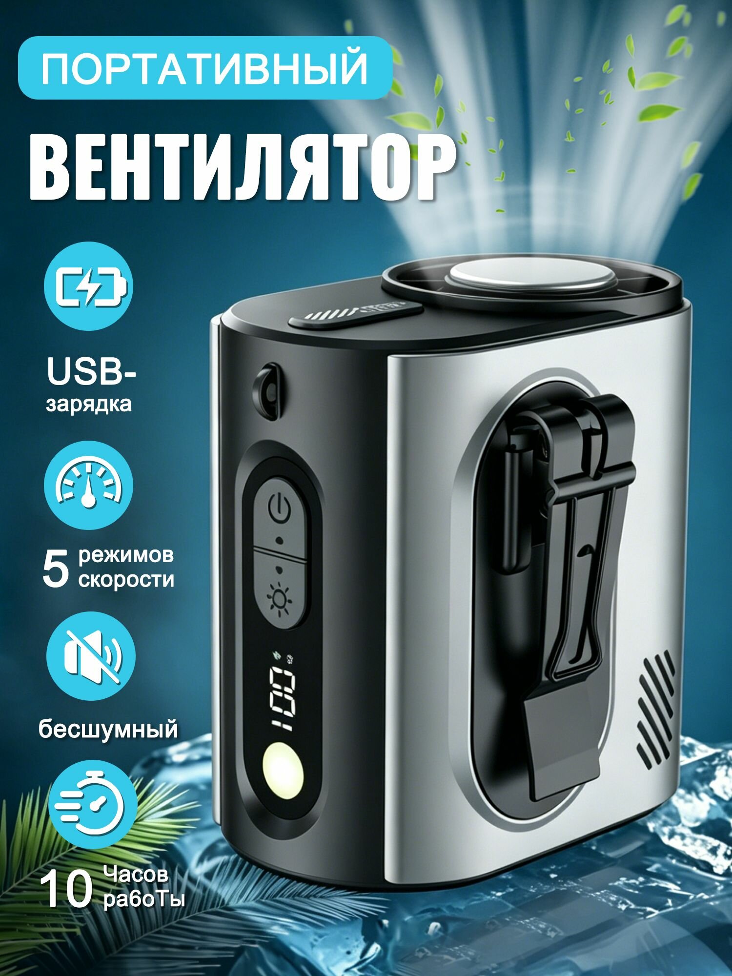 Мини вентилятор на шею, портативный, компактный, Бесщеточный