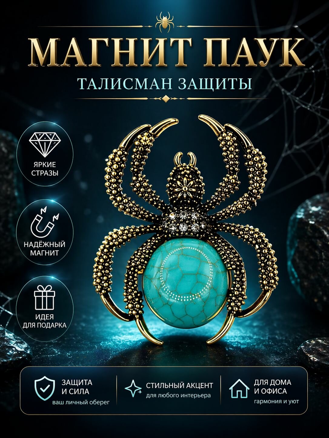 Паук фигурка сувенирная магнит со стразами