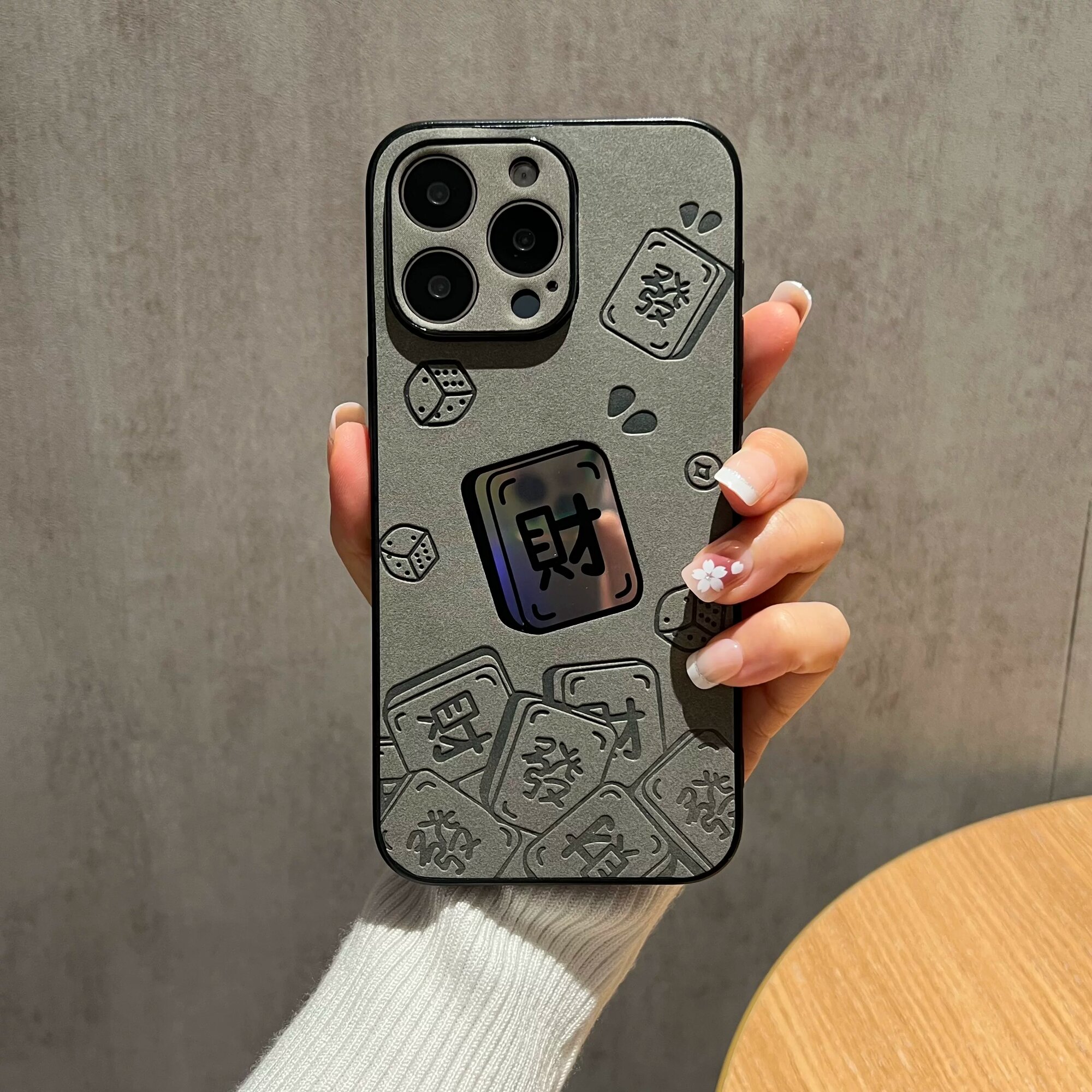 IPhone 17 Pro Max Кожаный рисунок защитный чехол для объектива камеры с лазерным узором, серый цвет - полная защита