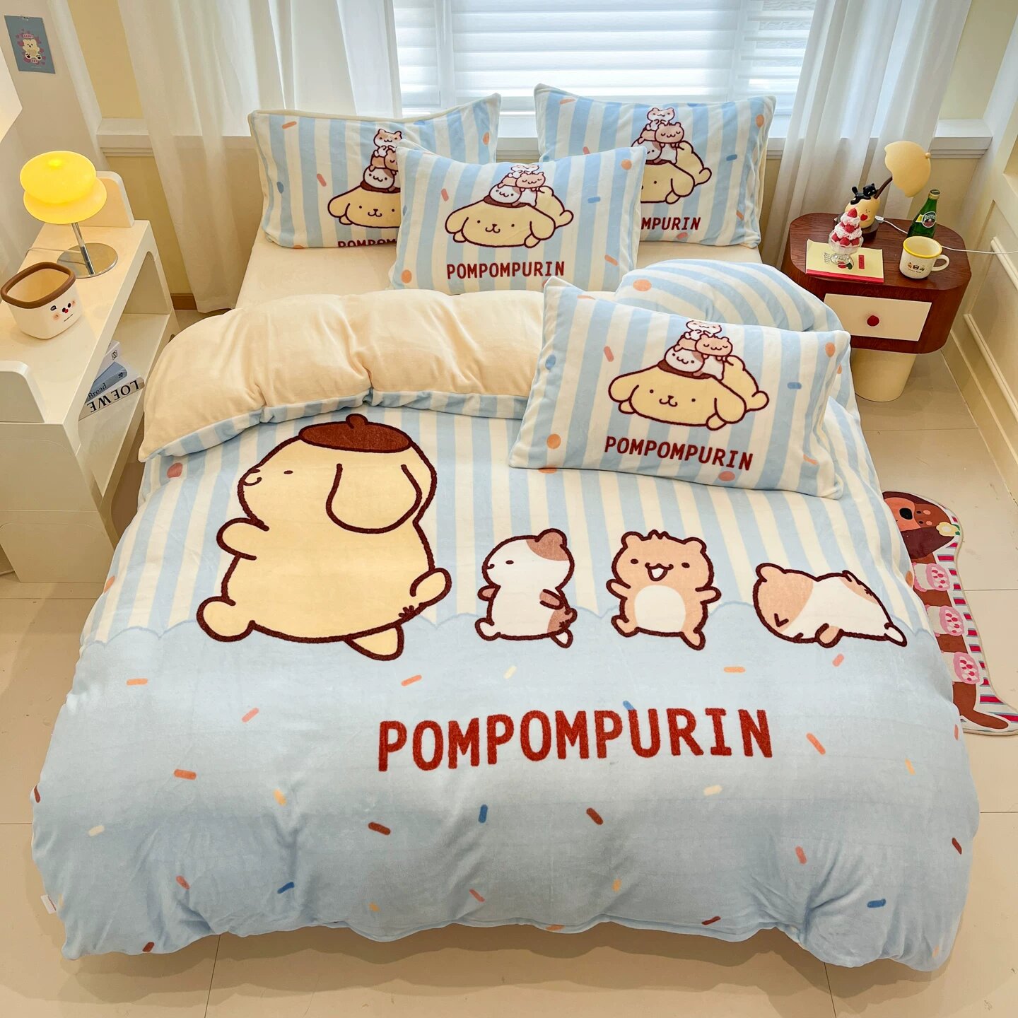 Комплект из четырех предметов из молочного вельвета с мультяшным принтом Hello Kitty, милый детский комплект из