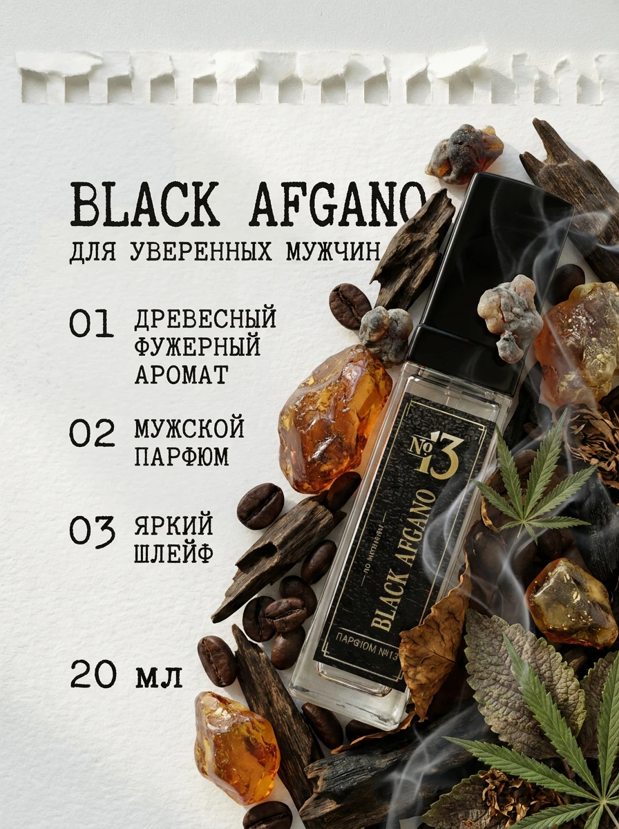 Парфюмерная вода мужская парфюм №13 по мотивам BLACK AFGANO темный, смолистый, глубокий 20мл