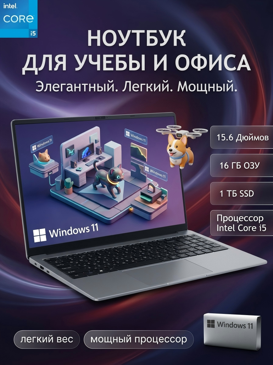 Игровой ноутбук15.6“ Inter Core i5, SSD,1024ГБ, 16ГБ RAM, Windows 11, антибликовый экран