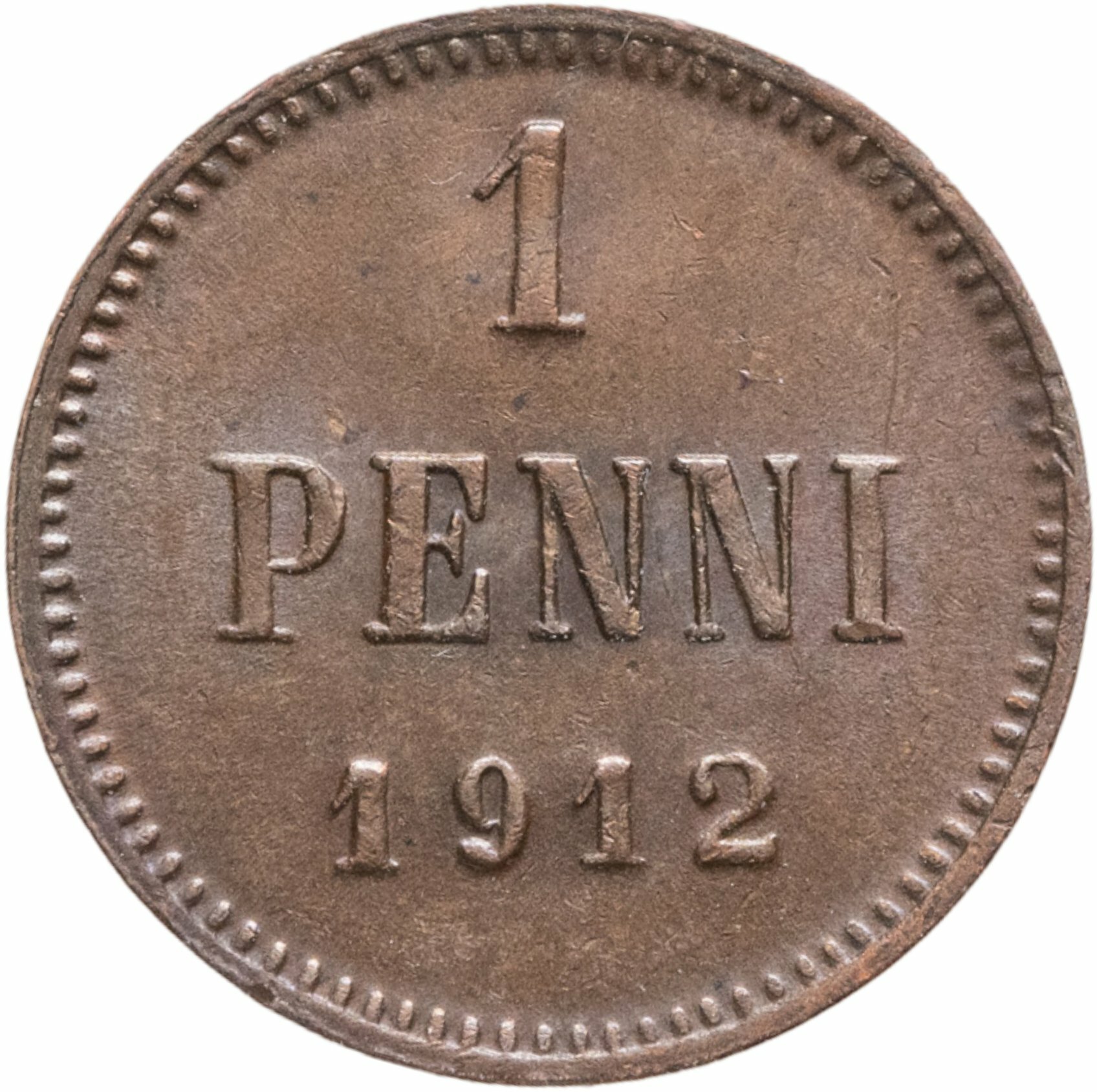 1 пенни penni 1912 Российская Финляндия, Медь, в сохранности AU-UNC