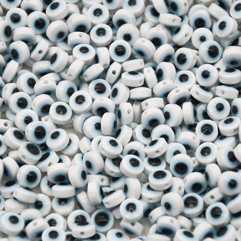 Плоские круглые бусины сглаза Mengjiale 100 шт, полимерная смола 6/8 мм 6mm(100pcs), Белый, White