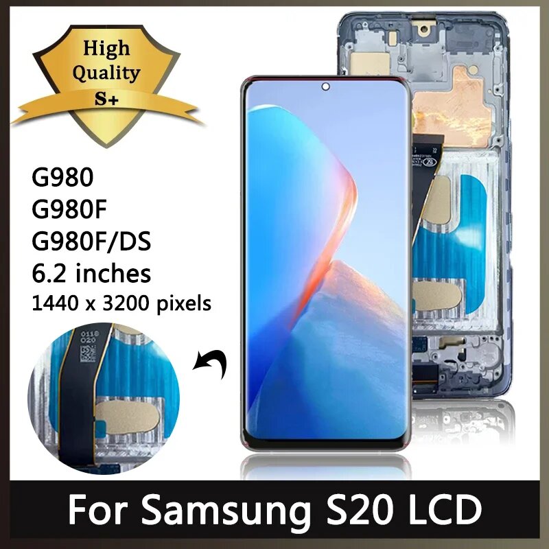 Качество TFT с рамкой для Samsung S20 LCD G980 G980F G980F/DS Дисплей Цифровой Black With Frame