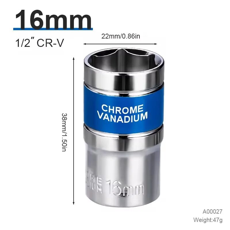 16mm торцевая головка 1/2" CR-V Chrome Vanadium