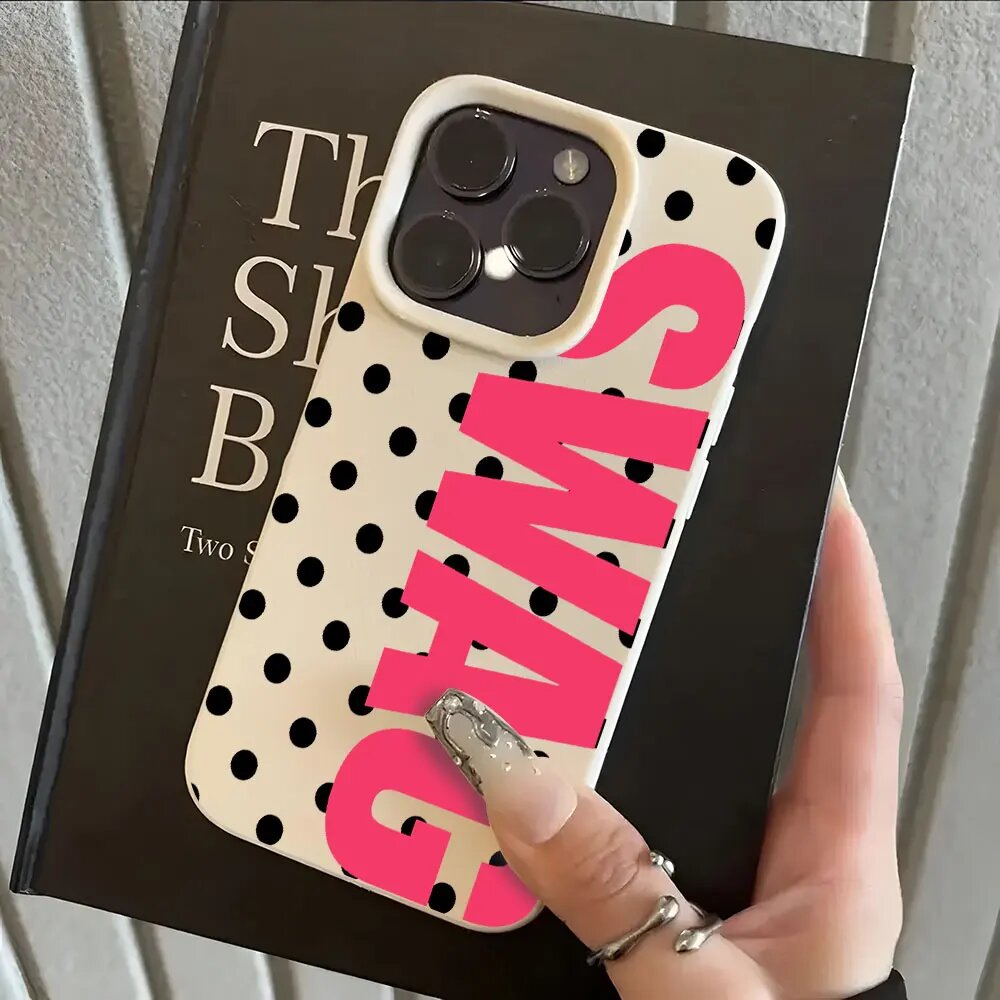 Черный чехол для телефона с принтом в горошек и надписью SWAG, из мягкой айфон 14, White-YYDSW5260