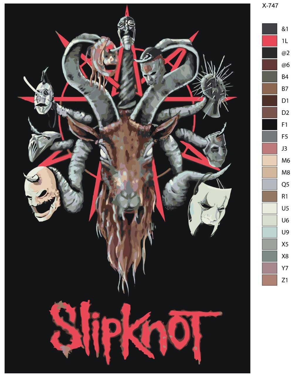 Картина по номерам X-747 "Рок-группа Slipknot" 40х60
