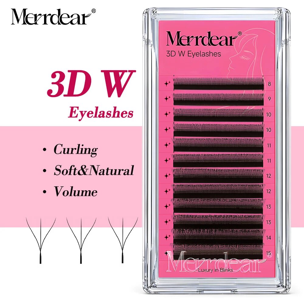 Мerrdear 3D W-образные накладные ресницы 12 рядов C, 0,10 мм, 8-15MIX