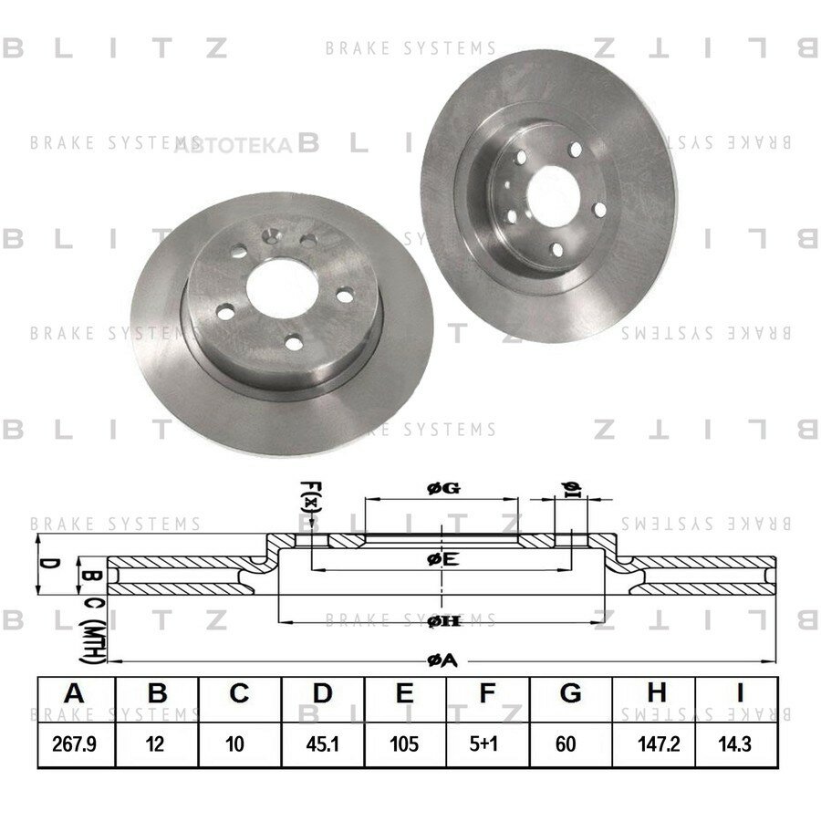 Диск тормозной задний BLITZ BS0312 CHEVROLET Cruze 09->/ OPEL Astra 09->