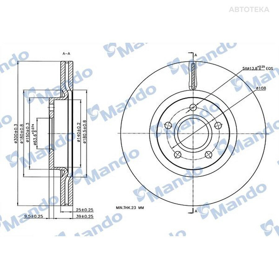 Тормозной диск MANDO MBC035035 FORD C-Max 07->/II 10->/Focus II 04->/III 11->/Kuga 08->, VOLVO C30 06->/C70 II 06->/S40 II 04->/V50 04->