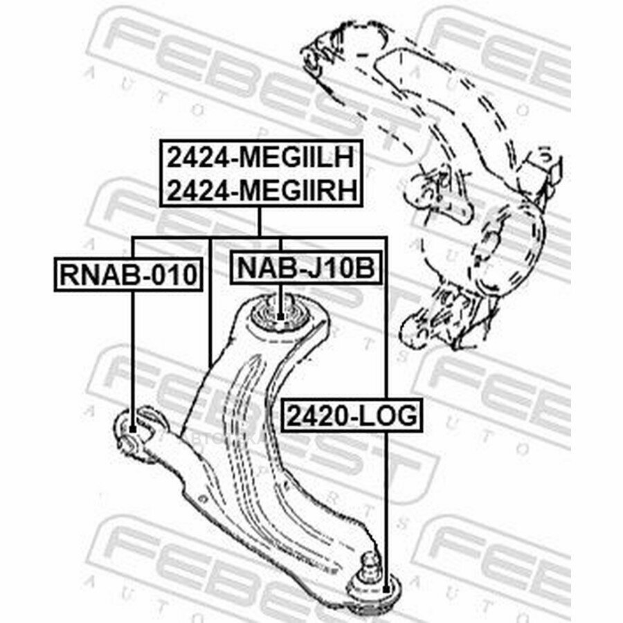 Рычаг передний нижний левый FEBEST 2424MEGIILH RENAULT MEGANE II 2002.02-2012.06 [EU]
