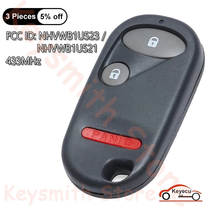 KEYECU 2 + 1 3-кнопочный дистанционный ключ без ключа для Honda NHVWB1U521 433 МГц для Civic 2001 2002 2003 2004 2005 NHVWB1U523 ключ