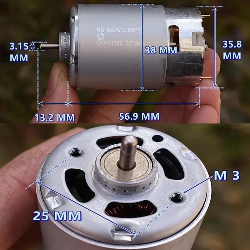 Двигатель постоянного тока Mabuchi RS-550VC-8022, высокоскоростной (20000 об/мин), 12 В, направление вращения CCW15, для беспр