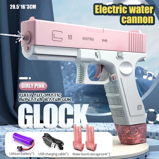 Электрический водяной пистолет Glock, розовый, 2
