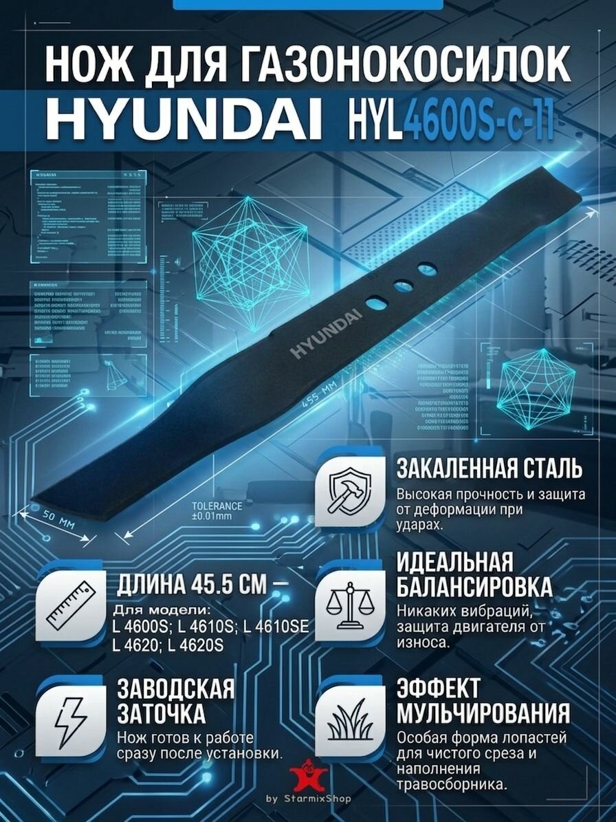 Нож для газонокосилок HYUNDAI L 4600S/4610S(E)/4620(S)
