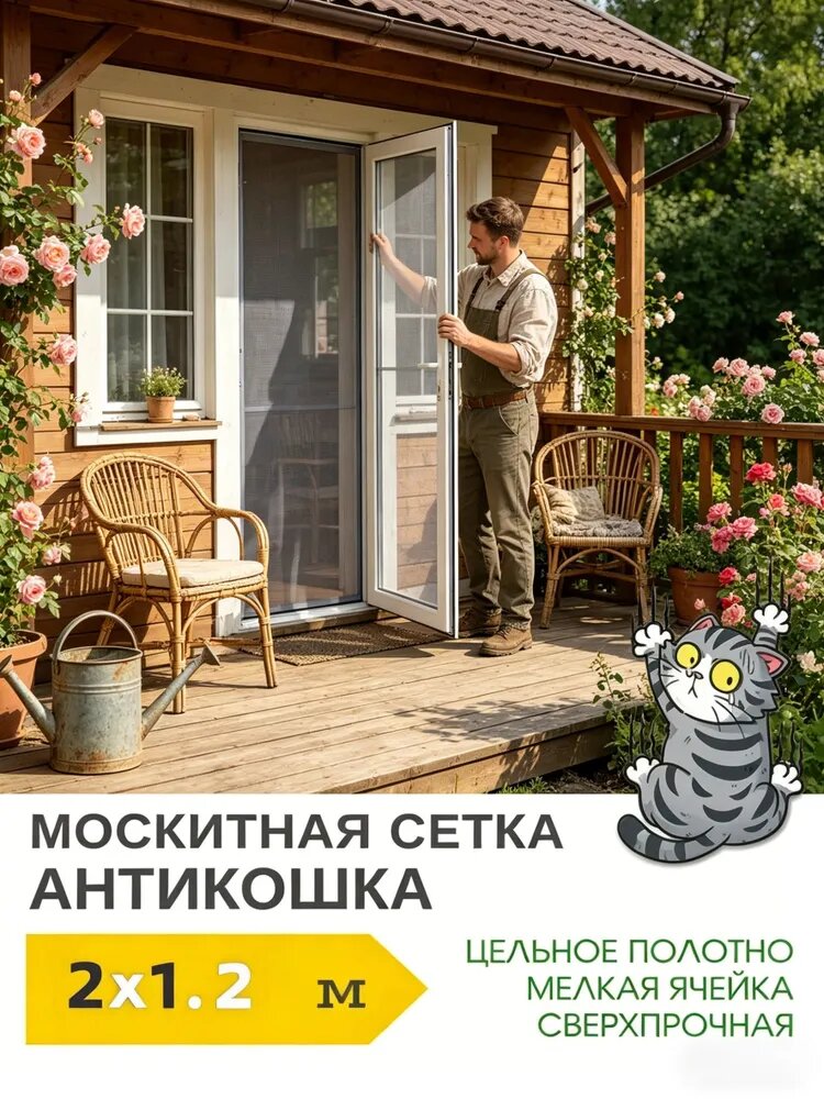 Антикошка 2 х 1.2м москитная сетка повышенной прочности, полотно цельное