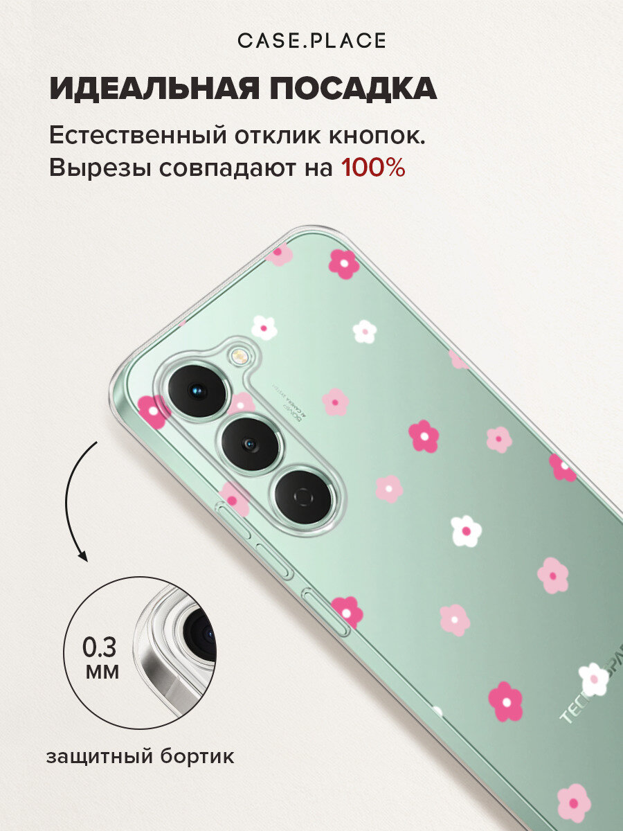 Чехол на Tecno Spark 40 Pro / Текно Спарк 40 Про с принтом "Весенние цветочки рисунок", прозрачный — фото 1