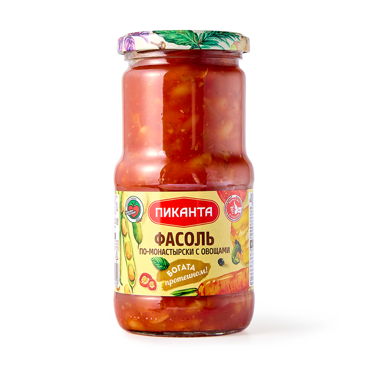 Фасоль с овощами Пиканта "По-монастырски", в стеклянной банке, 470 г