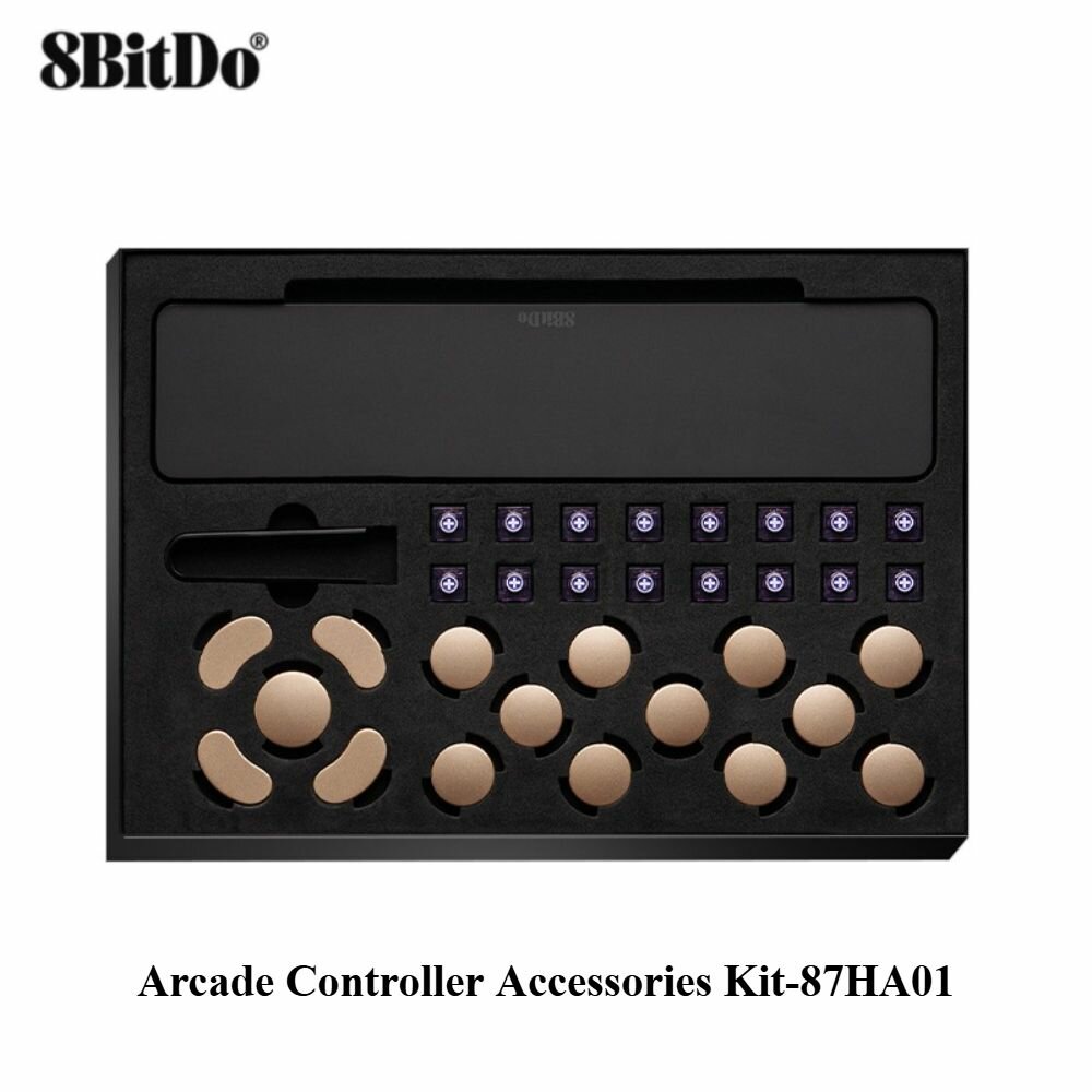 8BitDo Комплект аксессуаров для аркадного контроллера, Короткая ось для соревнований по фиолетовому крану, Золотые колпачки для клавиш, Джойстика нет
