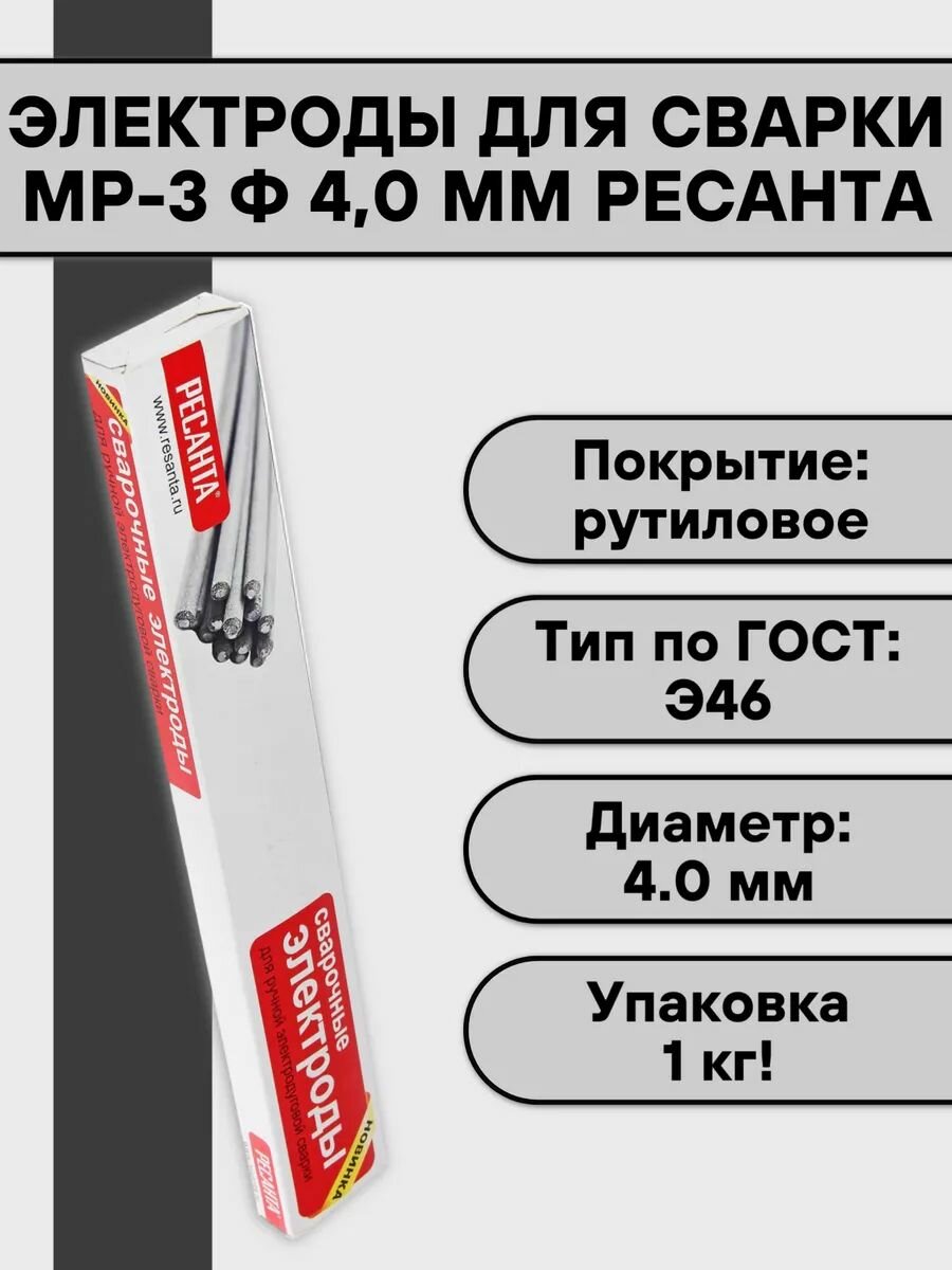 Электроды для сварки 4 мм 1 кг, Ресанта МР-3