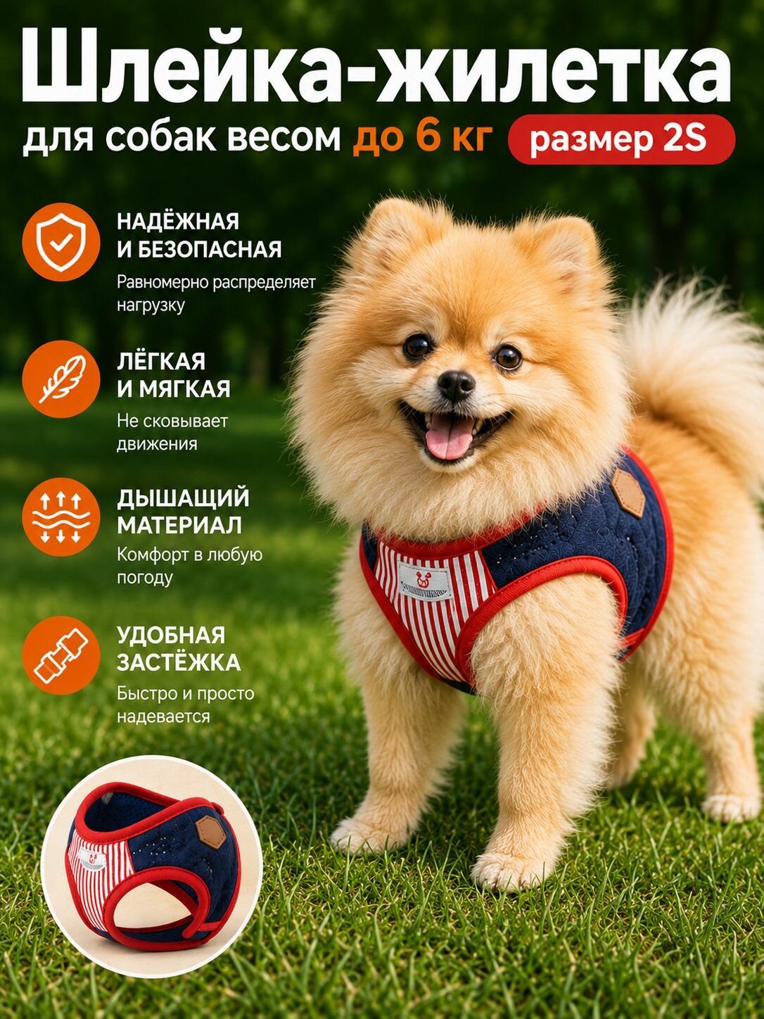 Шлейка Japan Premium Pet S, прогулочная, с двойной застежкой, хлопок