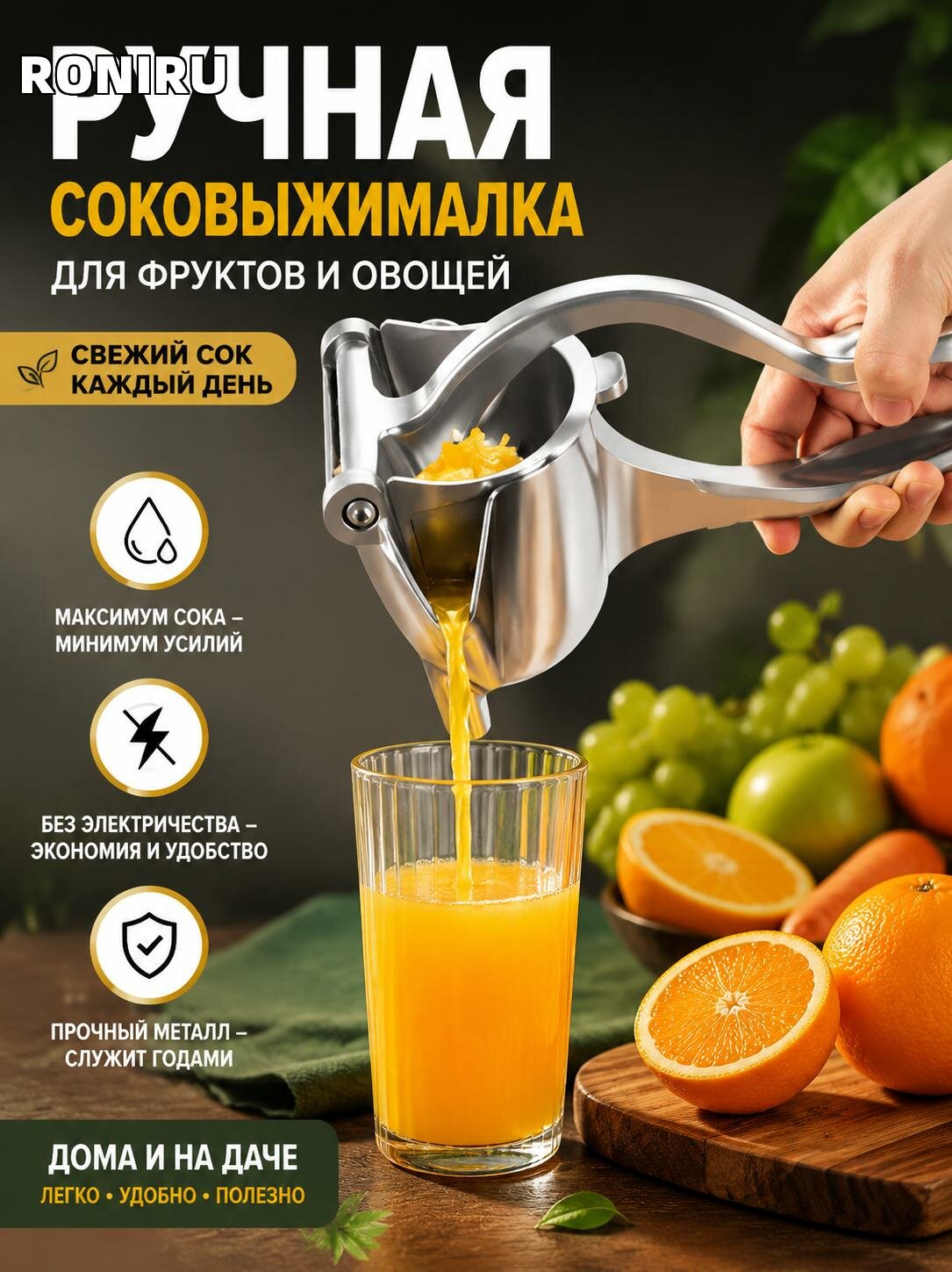 Ручная соковыжималка для фруктов и овощей — компактная без электричества для свежевыжатого сока дома и на даче