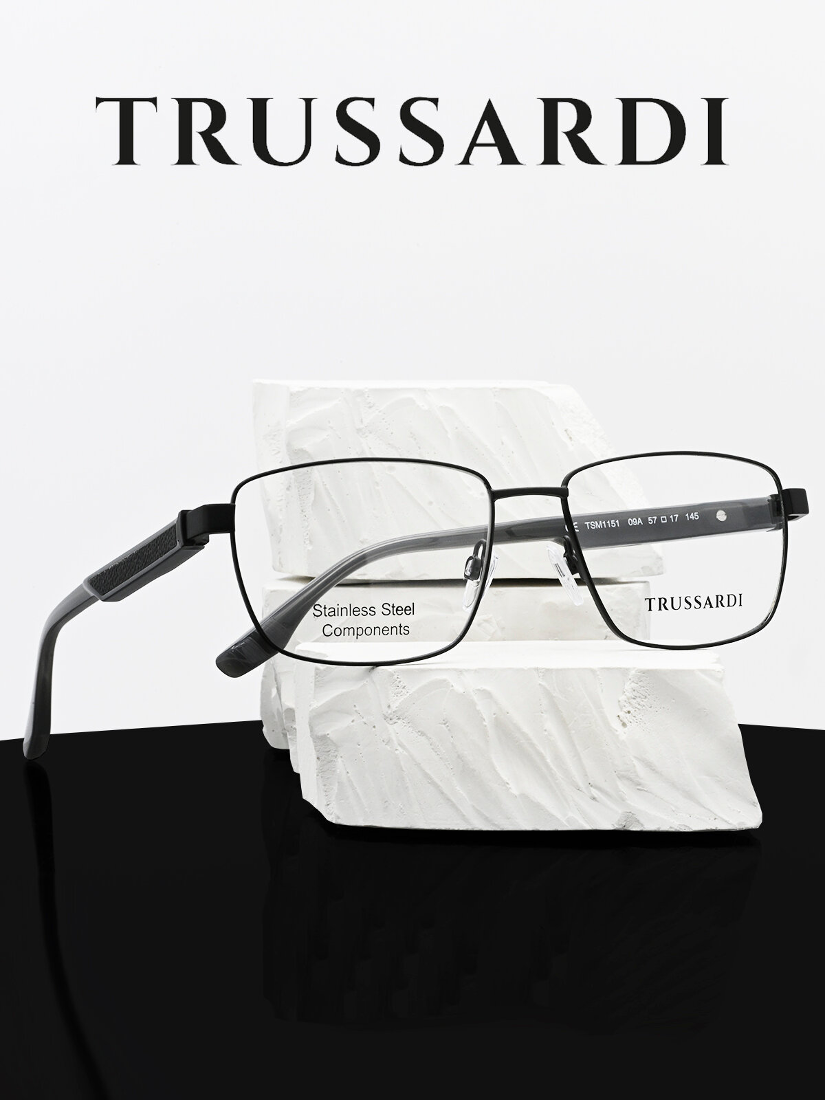 Оправа для очков Trussardi TSM1151 09A пол Мужской форма оправы Прямоугольная цвет оправы Чёрный