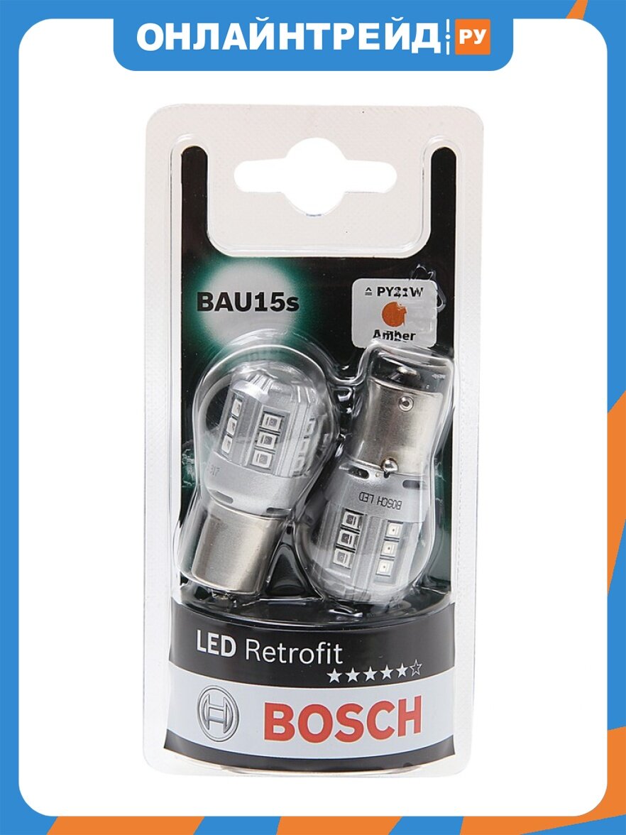 Лампа автомобильная Bosch LED Amber Retrofit PY21W BAU15s 12V 1W, 2шт, 1987301520