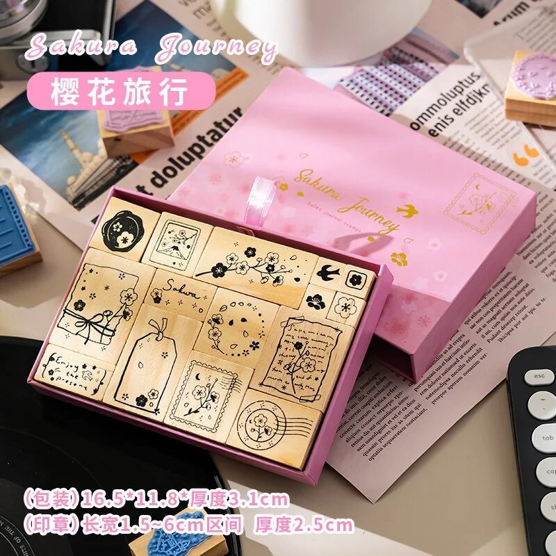 Деревянные печатки Sakura Journey, Цвет: A