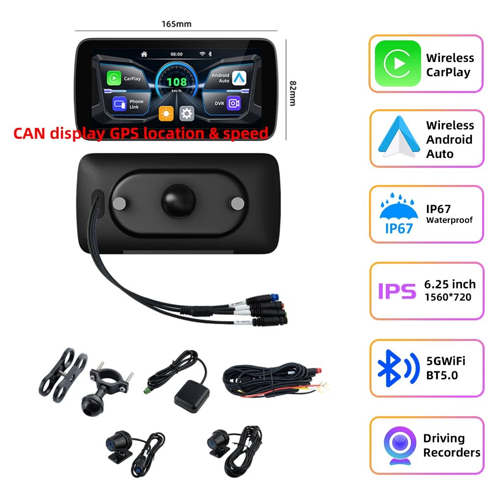 EKIY M5A 6,25 'мотоциклетный мультимедийный плеер GPS-навигация Беспроводной CarPlay M5A-DVR