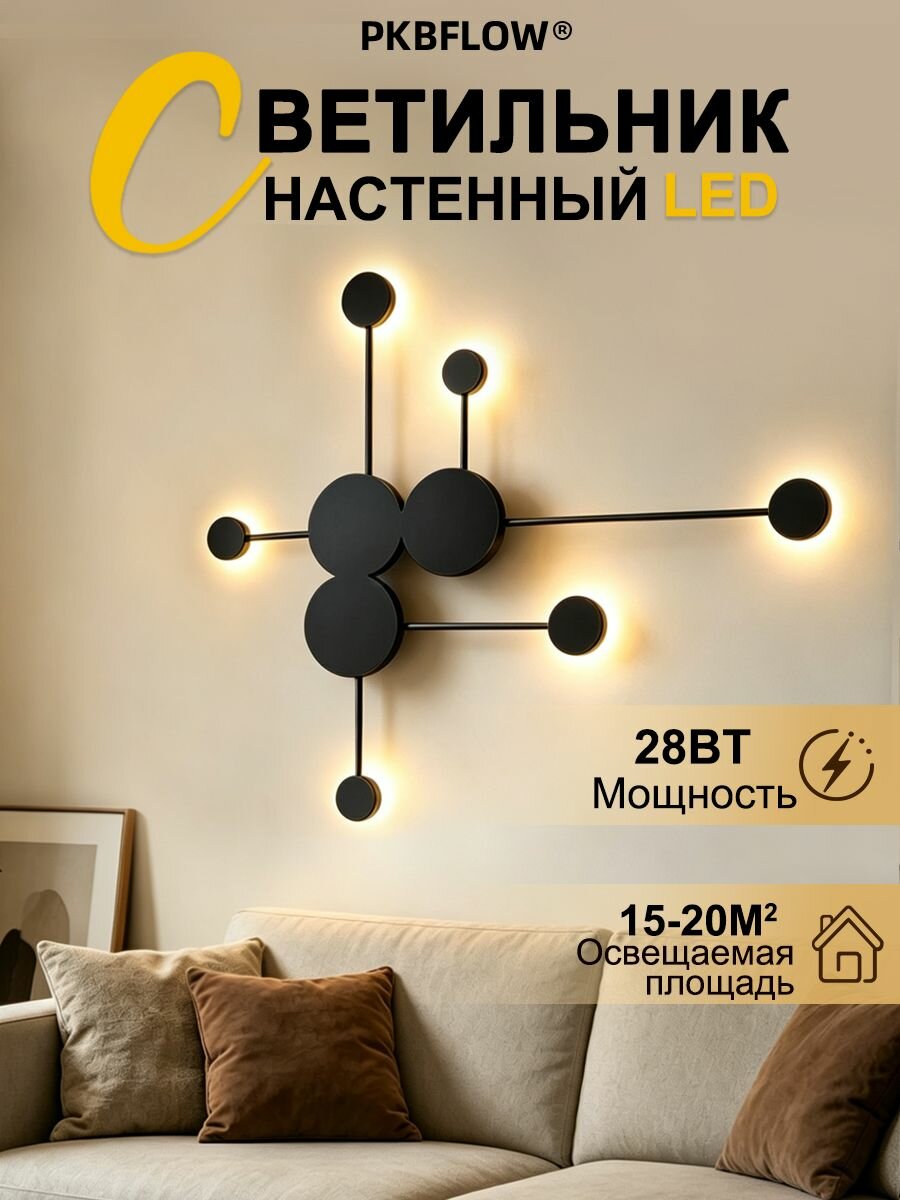 PKBFLOW Светильник настенный светодиодный/ светильник настенный/ бра/ 28 W, черный