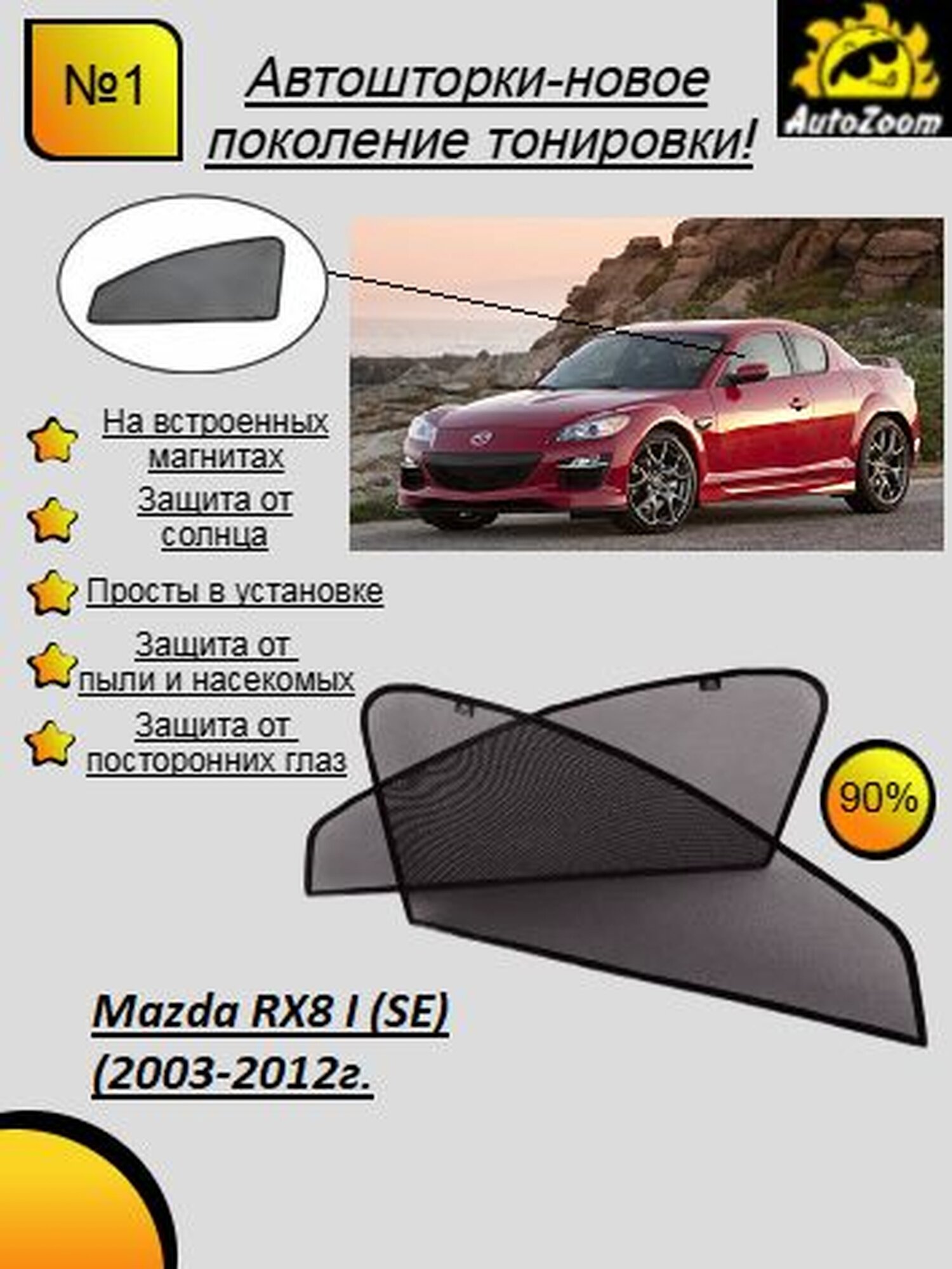 Автошторки каркасные магнитные для Mazda RX8 I (SE)(2003-2012г.)/Купе, на передние двери 2 шт