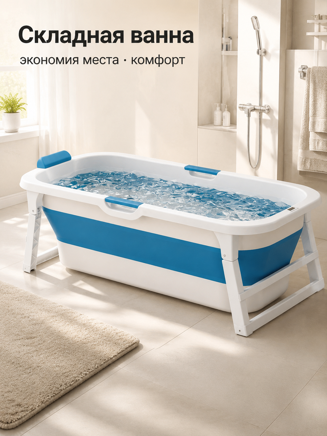 SPA-комплекс складной 150 см, сине-белый, без крышки, переносной, для взрослых