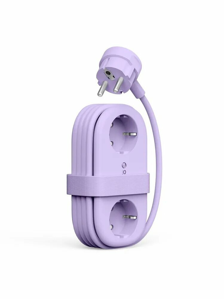 Удлинитель NTONPOWER GaN 65W с плоской вилкой и органайзером кабеля, 2 розетки + 4 USB (2C+2A), кабель 1.6м для дома, офиса и круизов, Фиолетовый