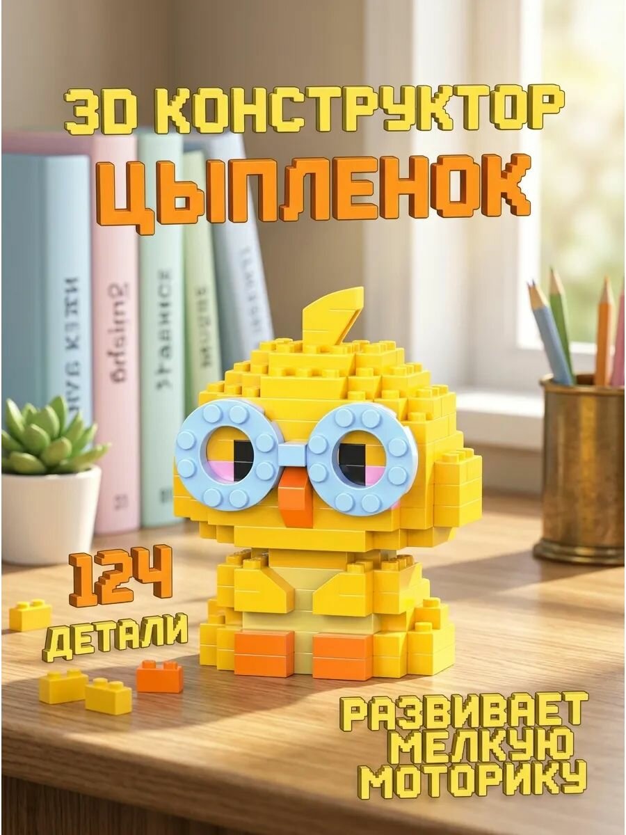 3D Конструктор из мини-блоков Цыпленок