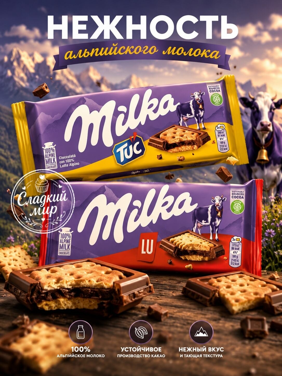 Шоколад плиточный Milka Lu / Милка Лу 2шт по 87гр