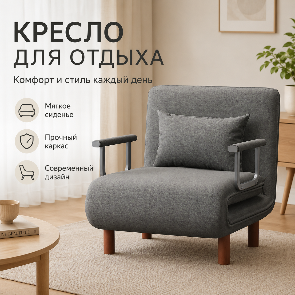Диван-кровать С 1 подушками , Регулируемый стул, Односпальный диван