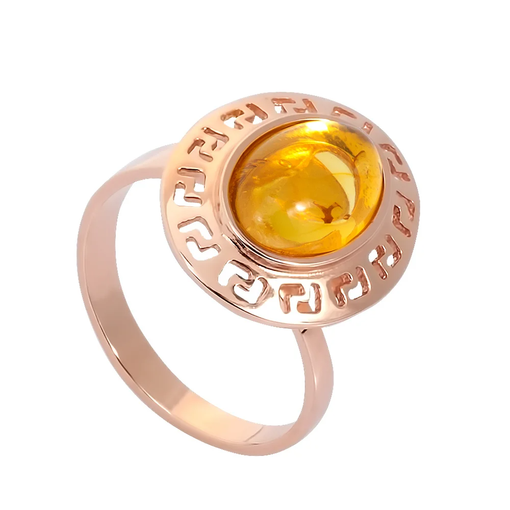 Кольцо, серебро, 925 проба, родирование, янтарь