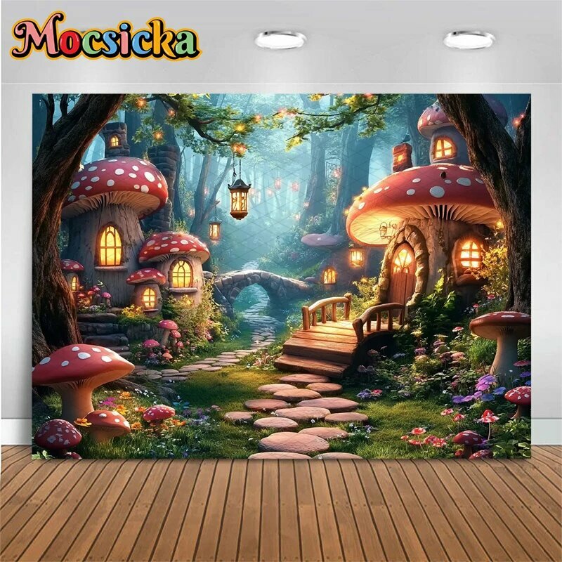 Фон для фотосъемки Mocsicka: Весенний лес, грибы, замок, домик