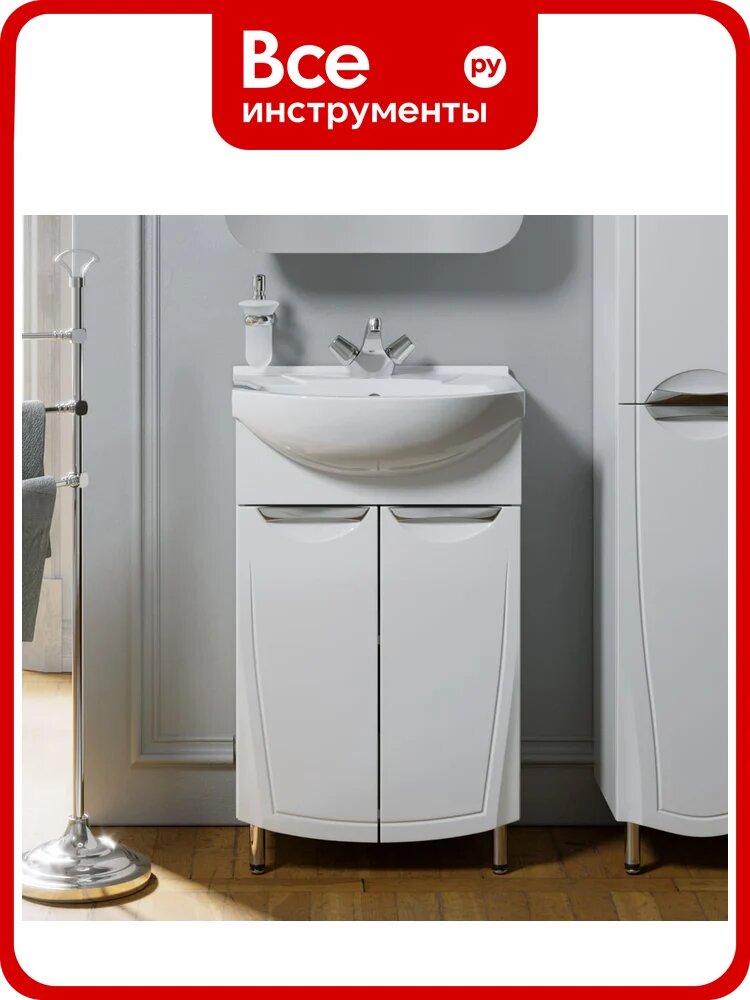 Тумба ALAVANN Monaco 55 (ум. Элеганс 55) белый ALV0712001, напольная, двухдверная с одной полкой, покрытие пленкой
