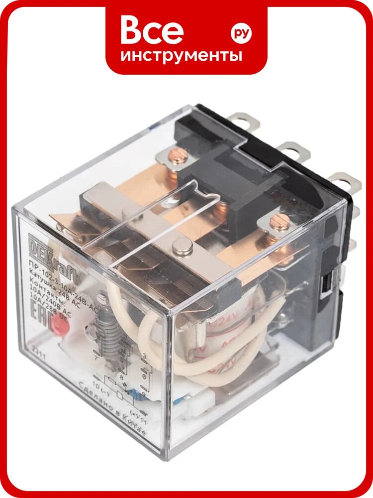 Промежуточное реле Dekraft ПР-102, 3 конт, LED, 10 А, 24 В, тип AC 23929DEK