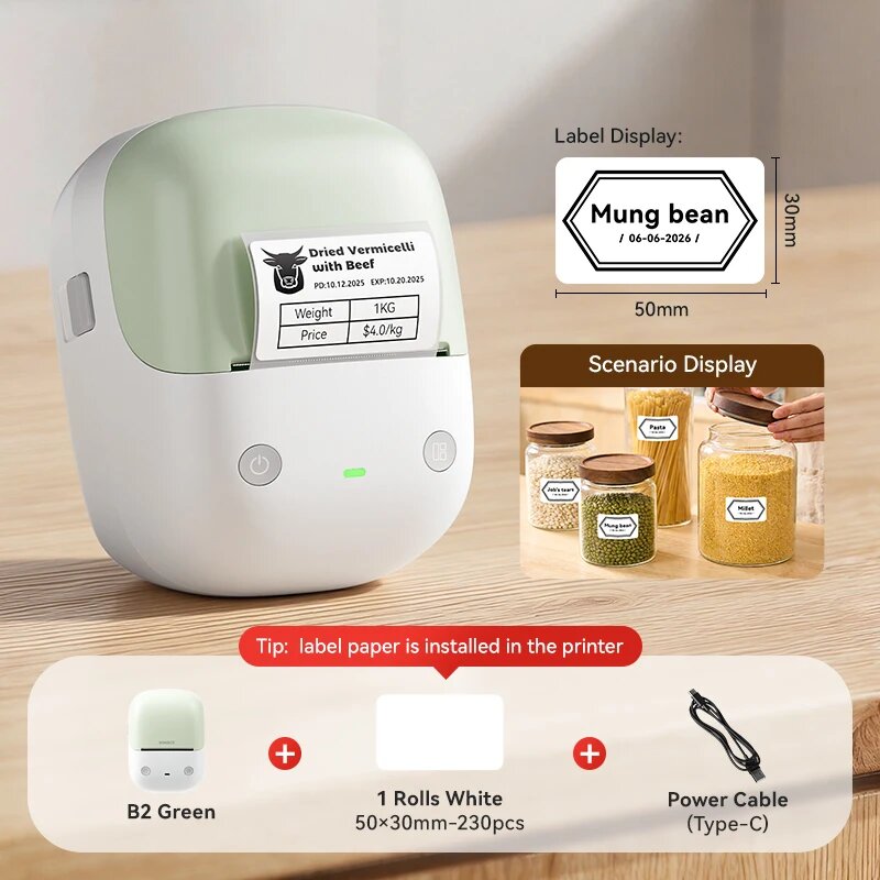 Niimbot B2 Mini Термопринтер для этикеток B2 Green