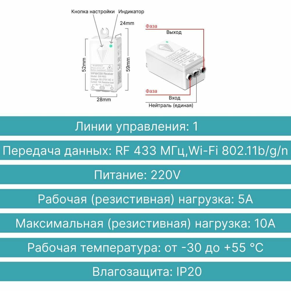 Умное реле GRITT Practic 1 группа 220В 5А 433 + WiFi работает с Алисой 31002 — фото 1